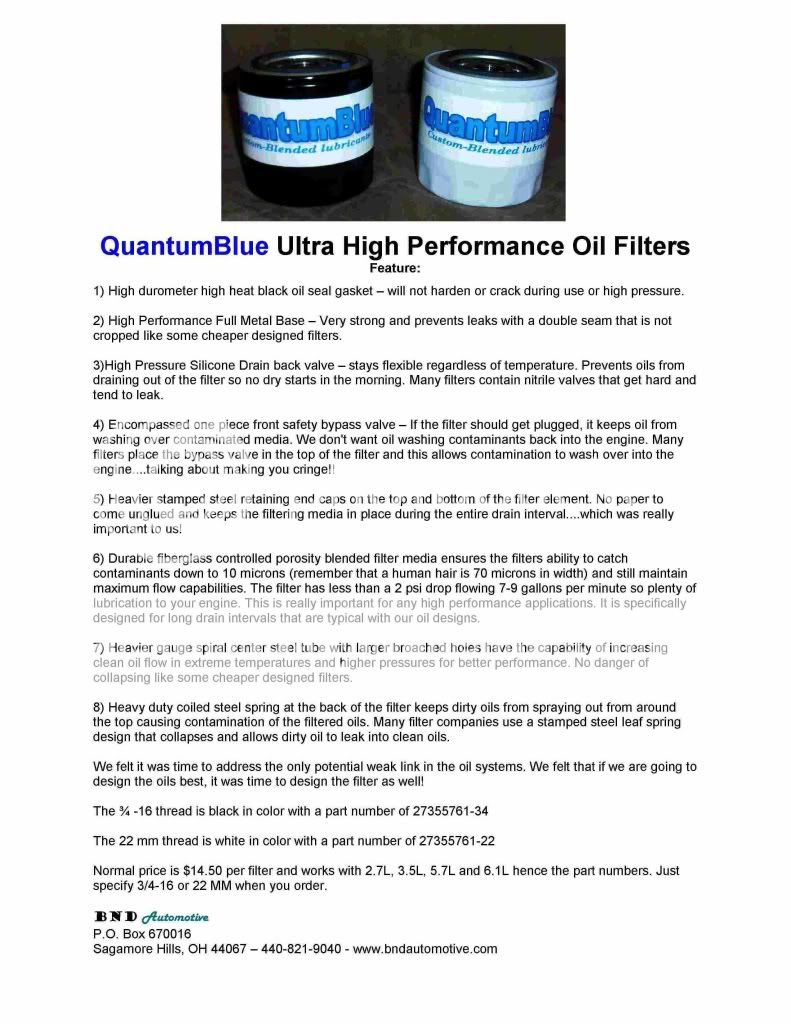 Quantum Blue Oil Filters | Charger Forums